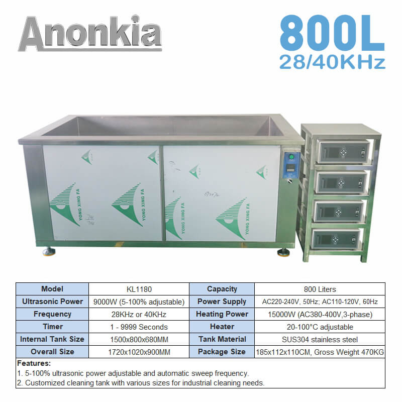 Custom 800L Extra Large Tank Industrial Ultrasonic Cleaner - Anonkia